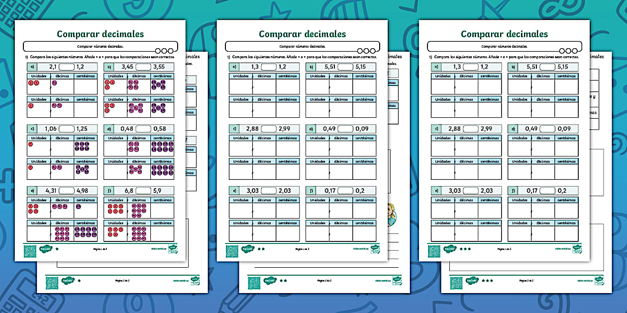 Ficha de actividad por niveles: Comparar números decimales