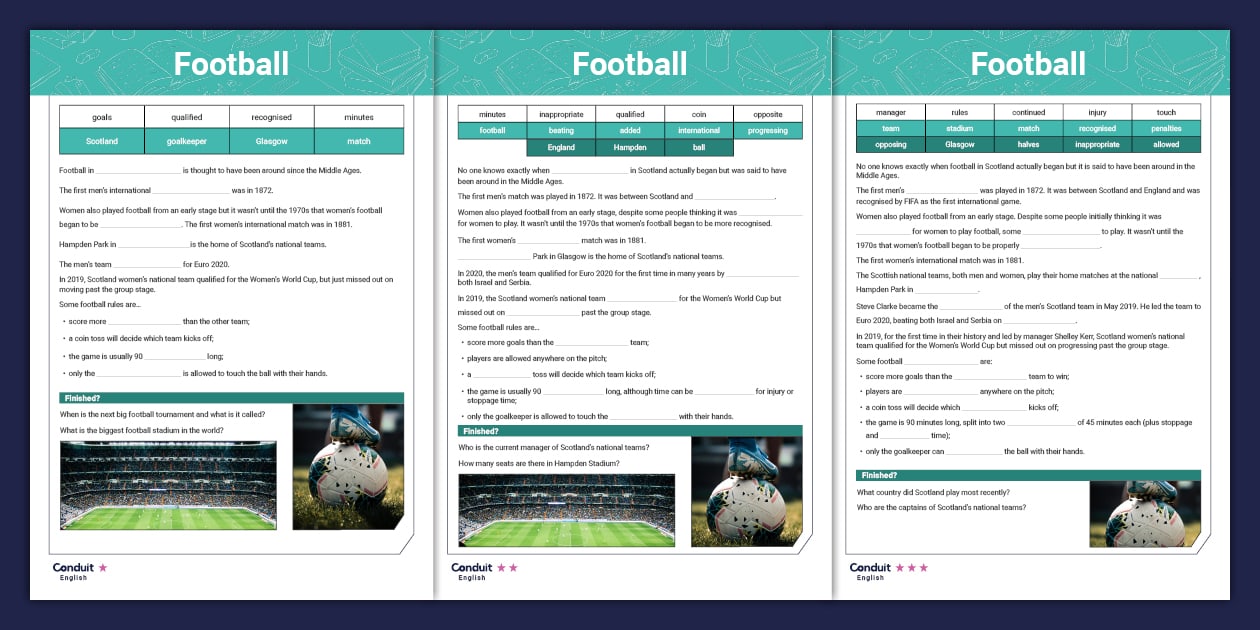 Reinforcing Reading: Scottish Football Cloze Passages