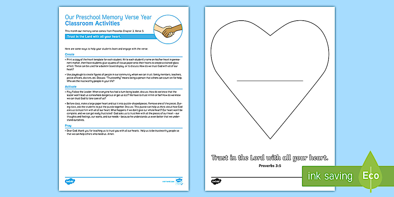 Proverbs 3:5 Memory Verse Classroom Teaching Ideas