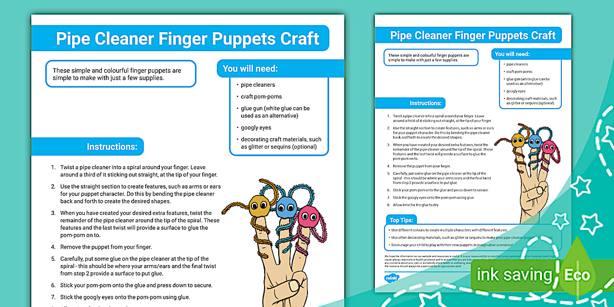 Pipe Cleaner Finger Puppets Craft (teacher made) - Twinkl