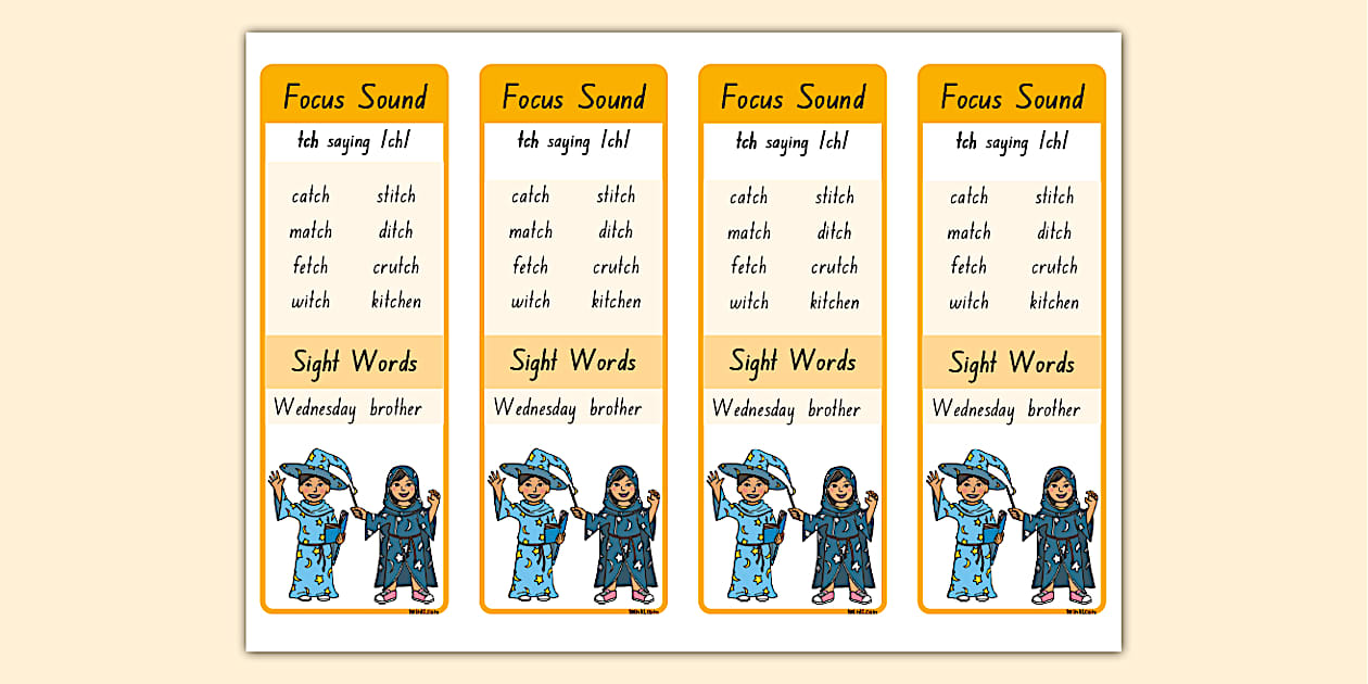Phonics: Level 5: Week 25: Focus Words Bookmarks: 'th' saying /ch/