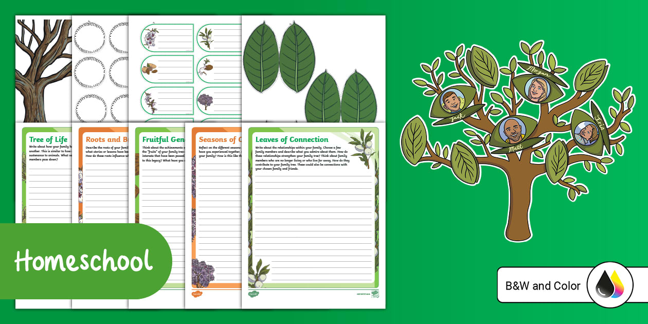 Tu BiShvat Family Tree and Writing Prompts for Homeschool