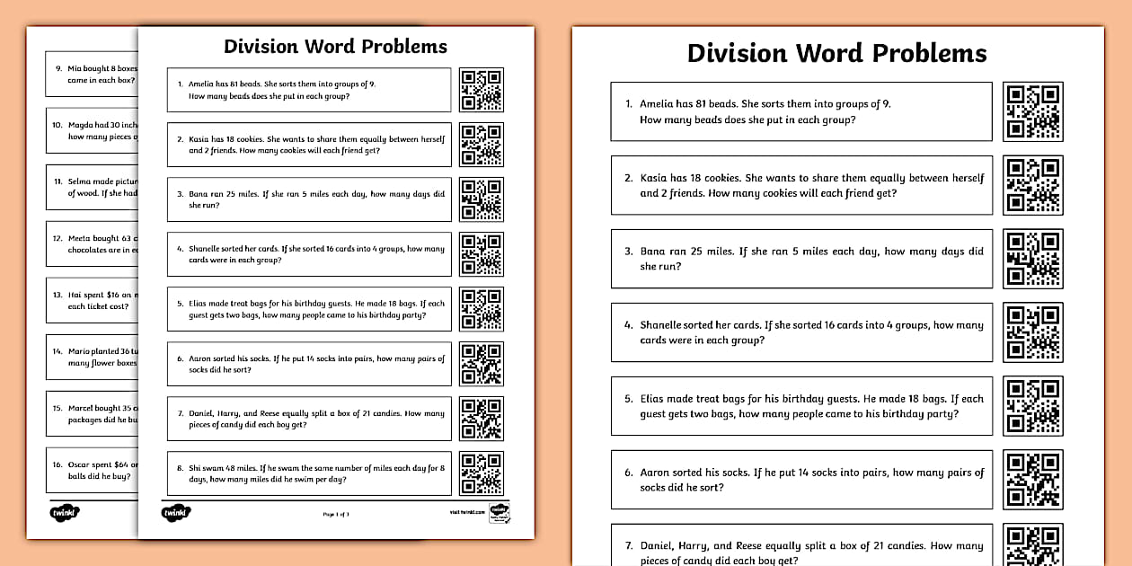 Division Word Problems Code Hunter Cards - Twinkl
