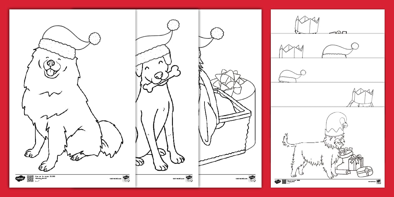 Christmas Dogs Coloring Pages (Teacher-Made) - Twinkl