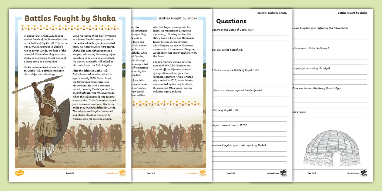 Reading Comprehension - The Battles of Shaka - Twinkl