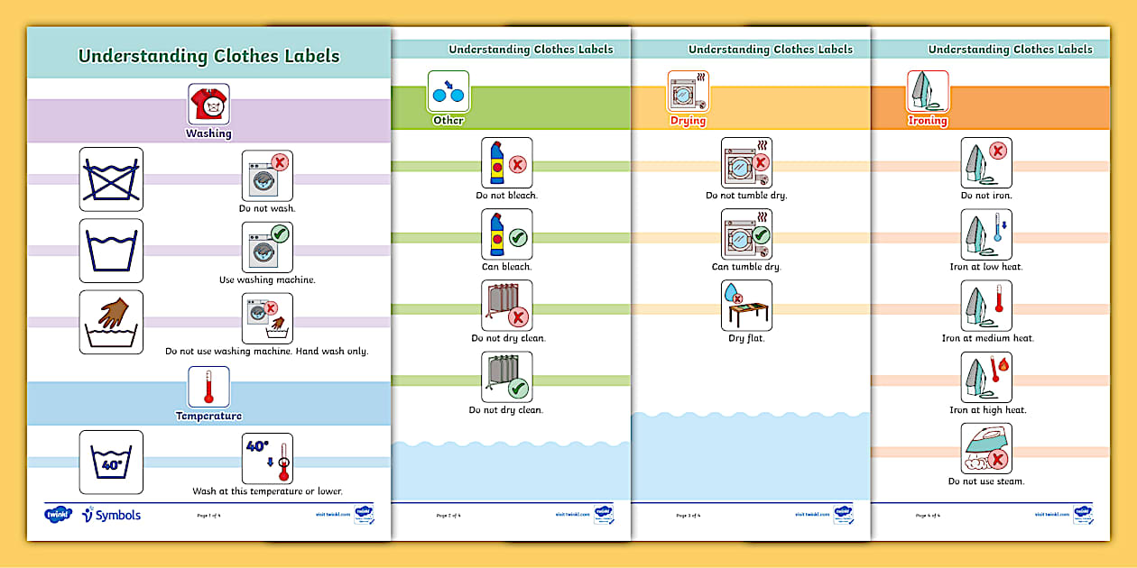 Understanding and Reading Clothes Labels Worksheet - Twinkl