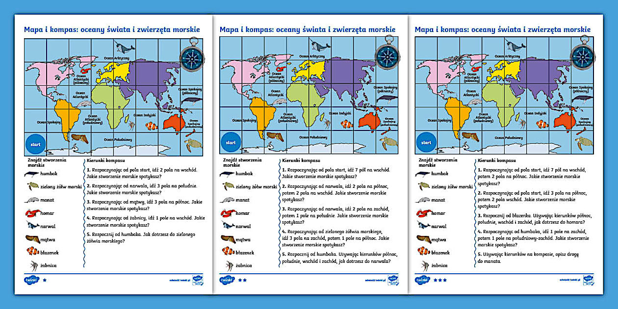 Kompas i mapa | Oceany świata i zwierzęta morskie