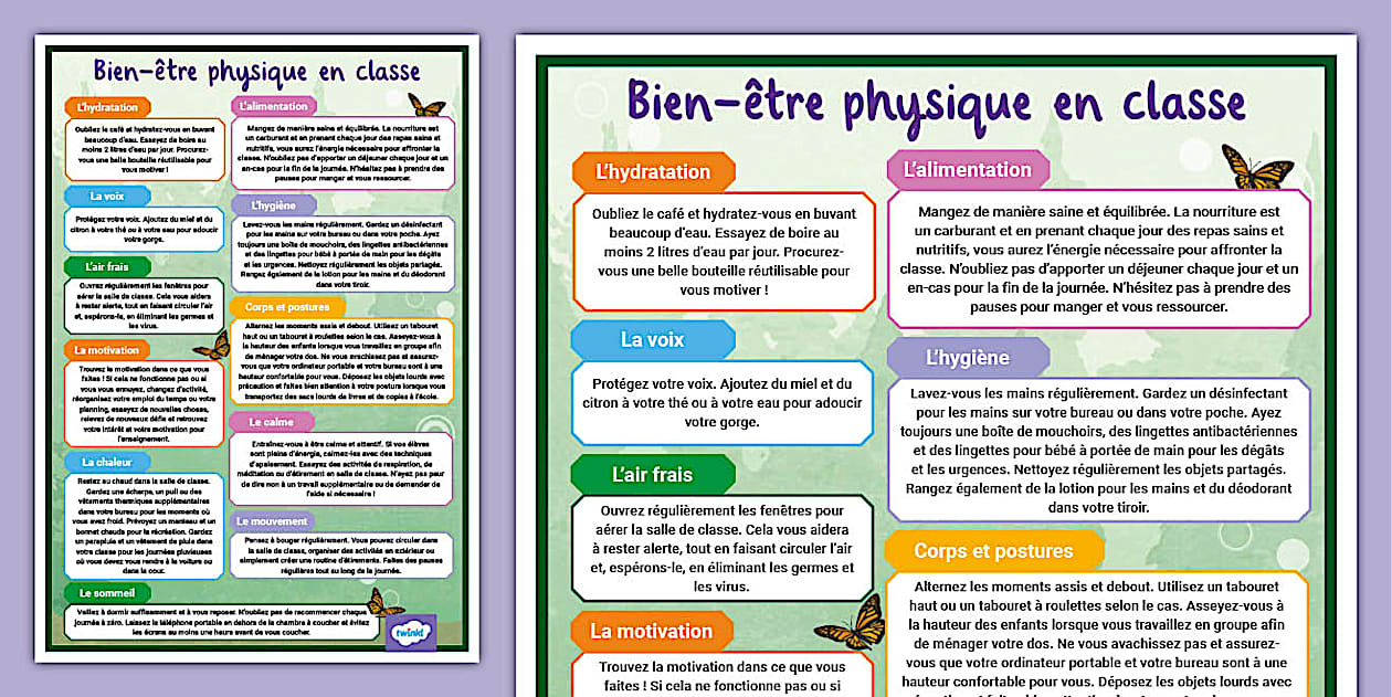 Affiche pour le bien-être des enseignants en classe