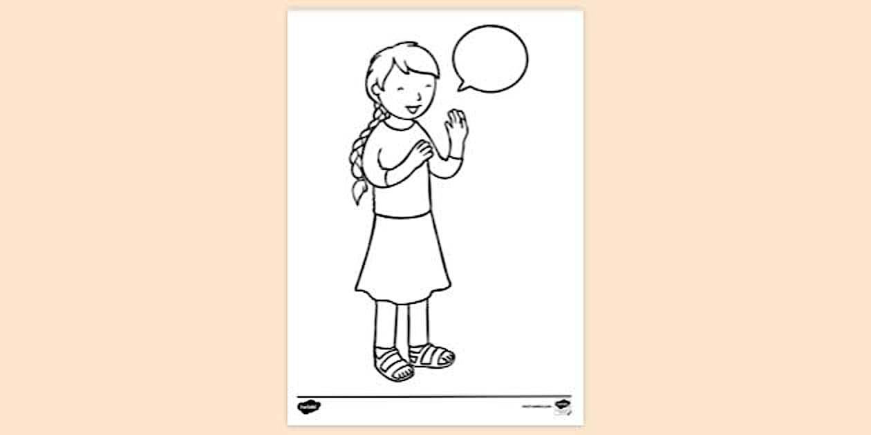 Student Girl Talking Colouring | Colouring Sheets - Twinkl