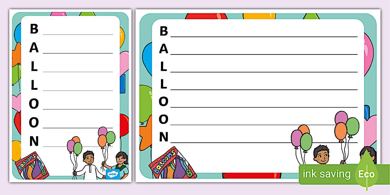 Balloon Acrostic Poem Template (teacher made) - Twinkl