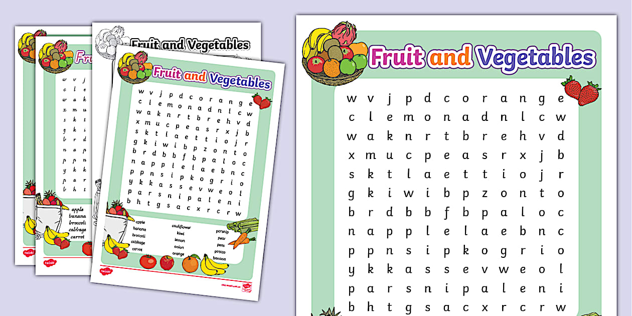 Fruit and Vegetables Word Search - Twinkl