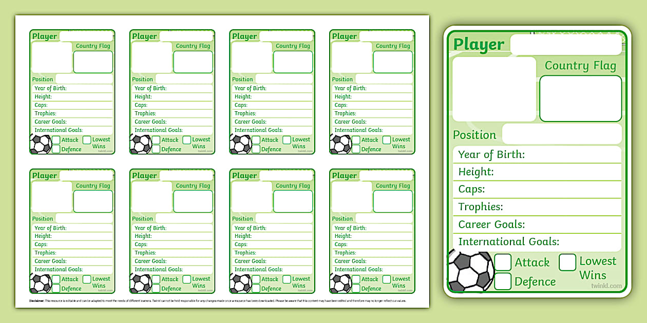 Editable World Cup Themed Card Game (teacher made) - Twinkl