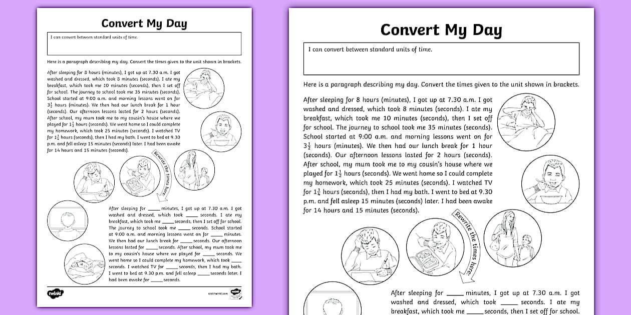 Convert My Day Worksheet (Teacher-Made) - Twinkl