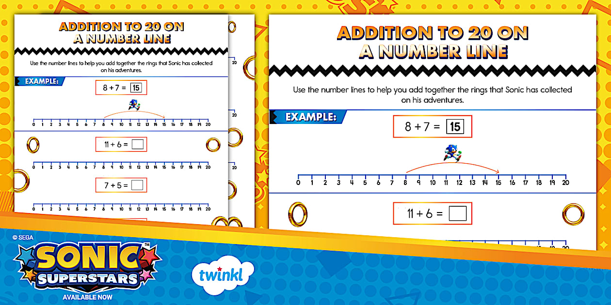FREE! - Sonic: Addition to 20 on a Number Line Worksheet