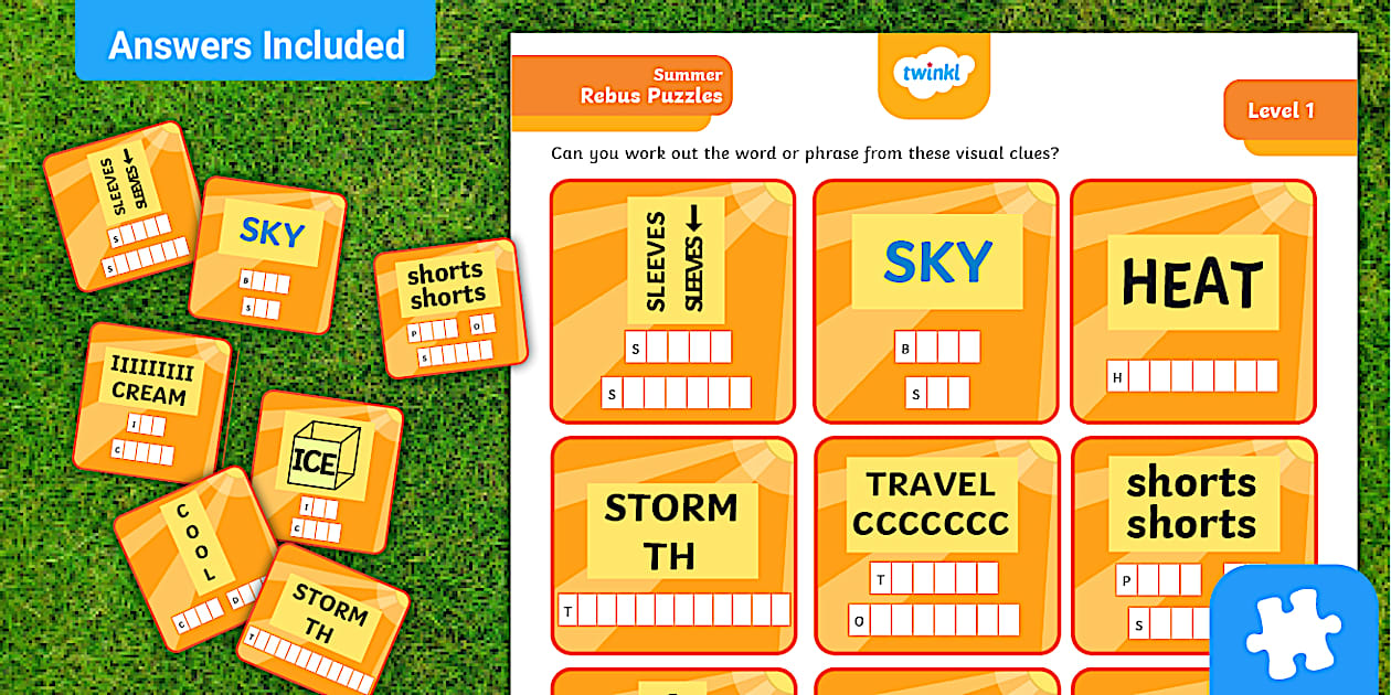 Summer-Themed Fun Rebus Puzzles Cards - Twinkl - Puzzles
