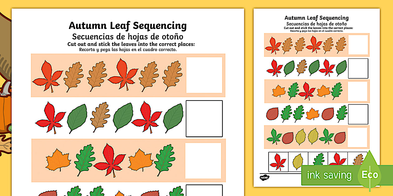 Autumn Leaf Sequencing Worksheet / Worksheet English/Spanish