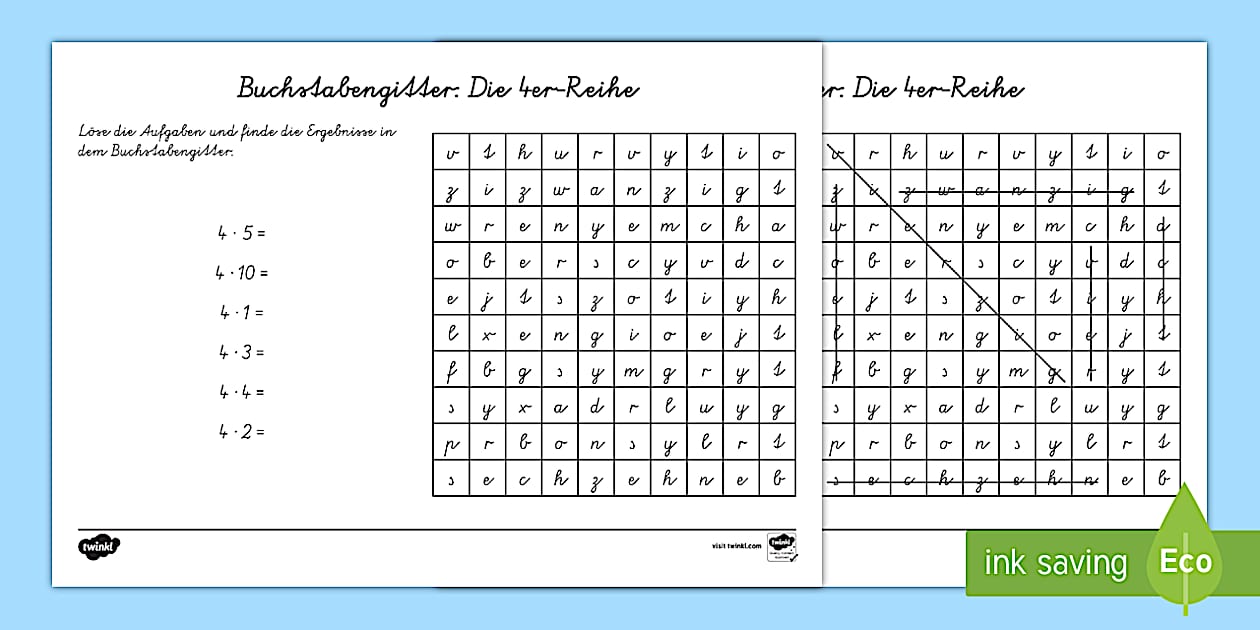 Buchstabengitter: Die 4er Reihe Arbeitsblatt
