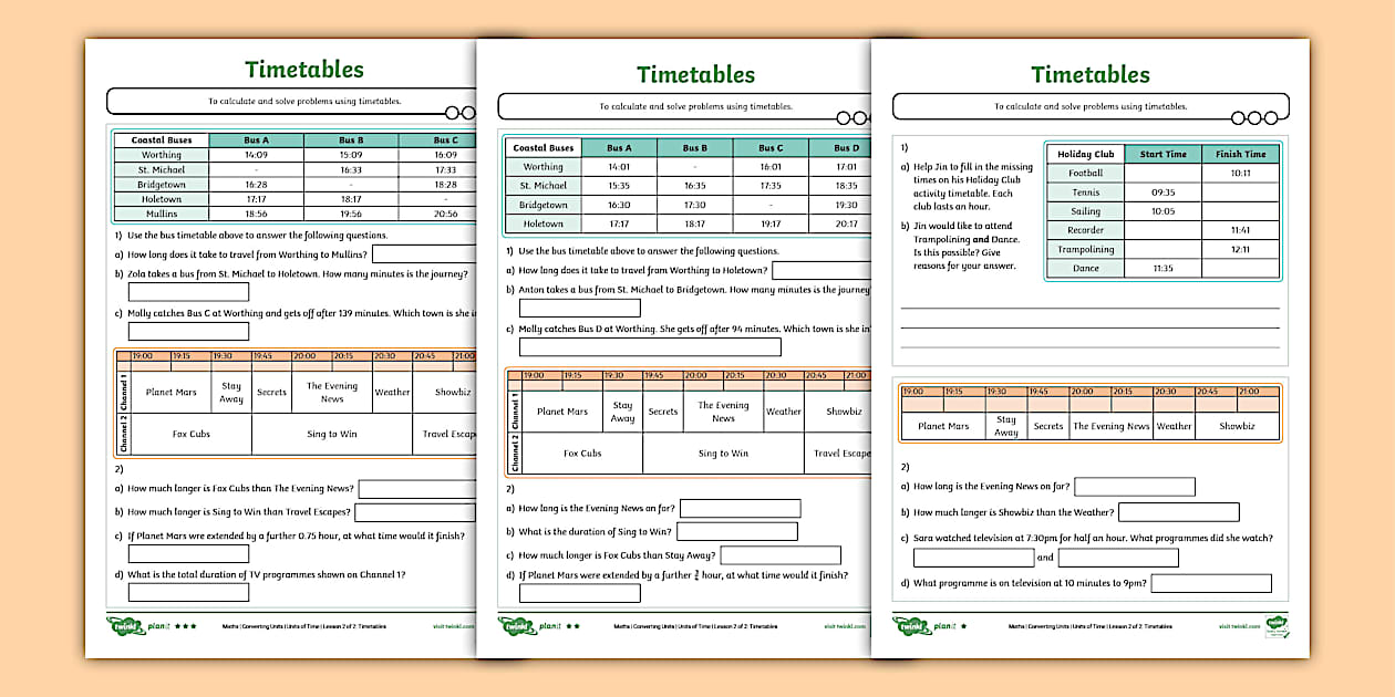 👉 Timetables Differentiated Worksheets (Teacher-Made)