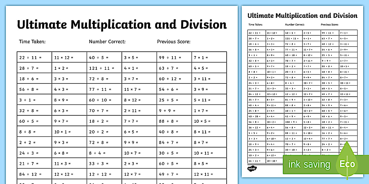 Ultimate Multiplication and Division Tables Worksheet