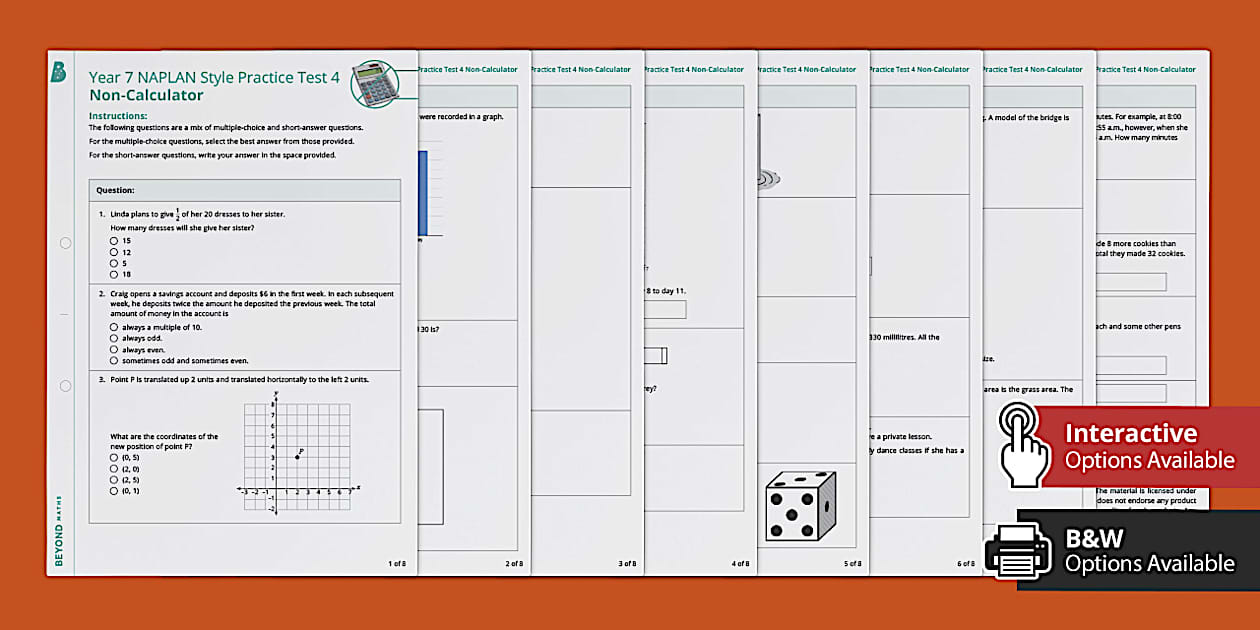 Year 7 NAPLAN Practice Test 4 - Non Calculator - Twinkl