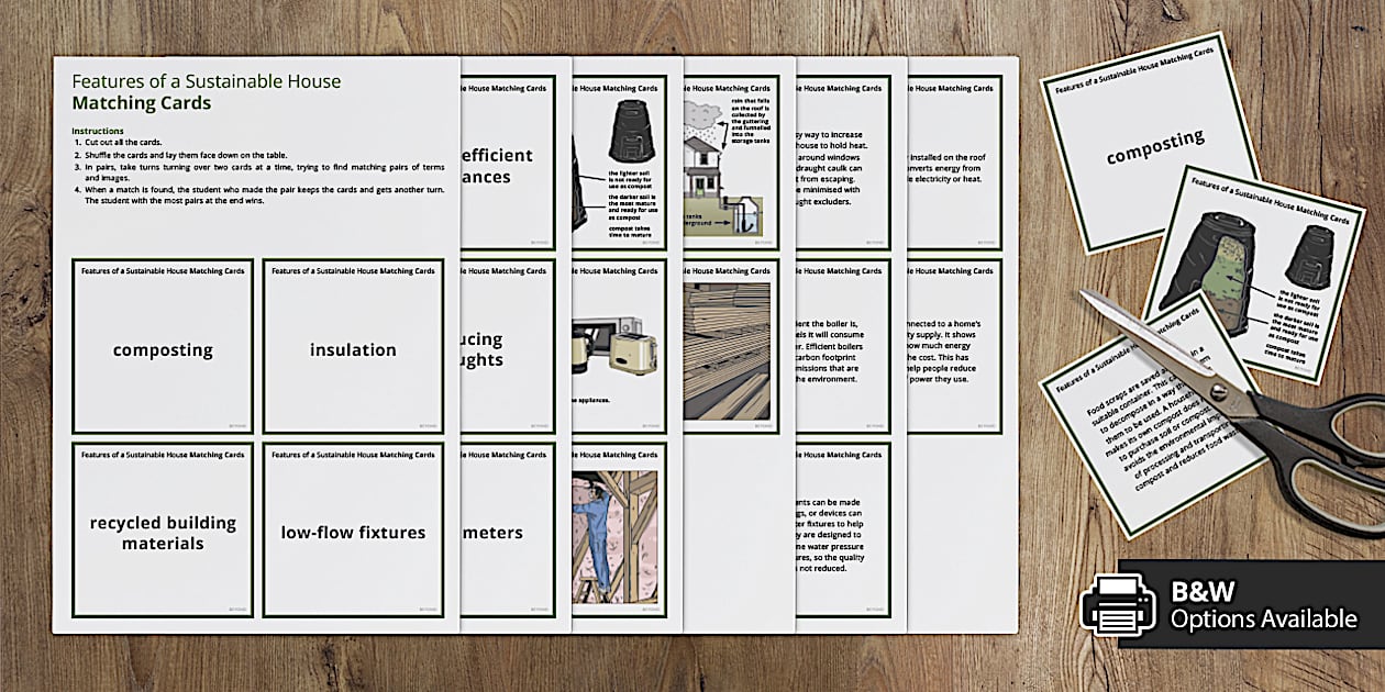 Sustainable House Features Matching Cards (teacher made)