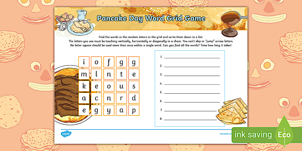 Pancake Day Word Grid Game (Teacher-Made) - Twinkl