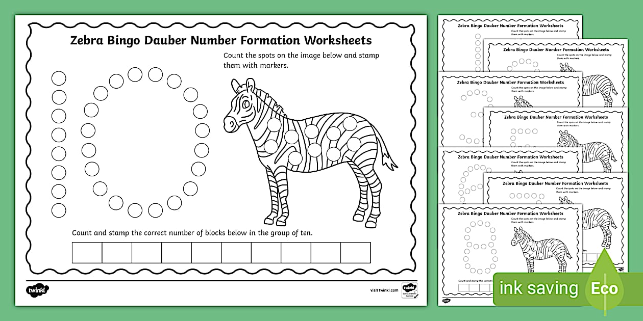 Zebra Bingo Dauber Worksheets | Number Formation | Twinkl