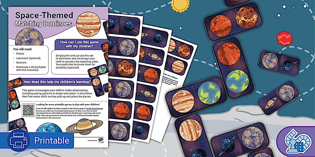 Space and Planets Dominoes Colour Matching Game - Space Day