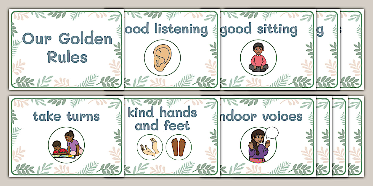 Botanical-Themed Nursery Golden Rules Display Posters