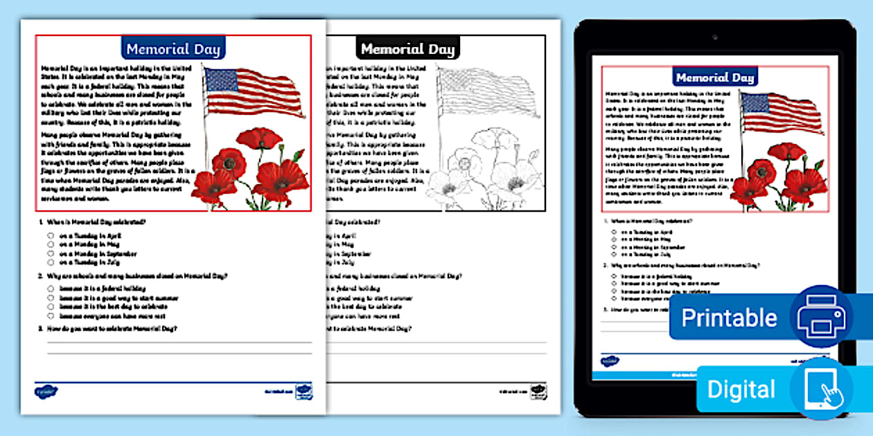 Memorial Day Printable Worksheet | Twinkl USA Resources