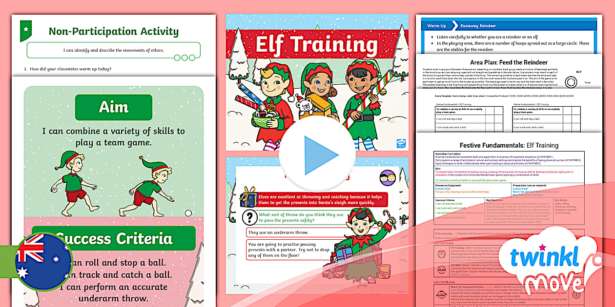 Move PE Year 1-2 Fundamental Skills: Christmas: Elf Training Lesson Pack