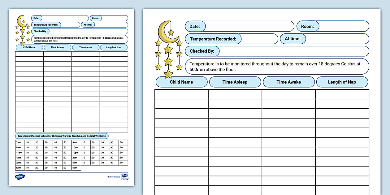 Sleep Chart With Time Checks ECE (teacher made) - Twinkl