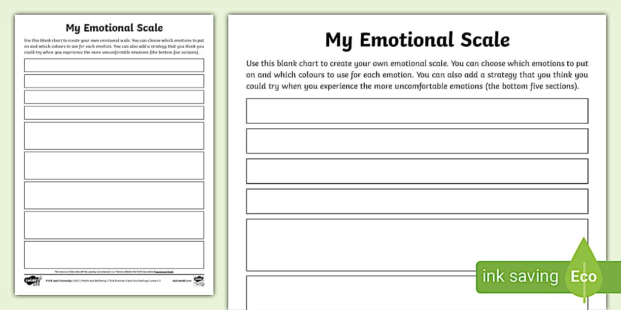 KS2 My Emotional Scale Activity Sheet - PSHE and Citizenship