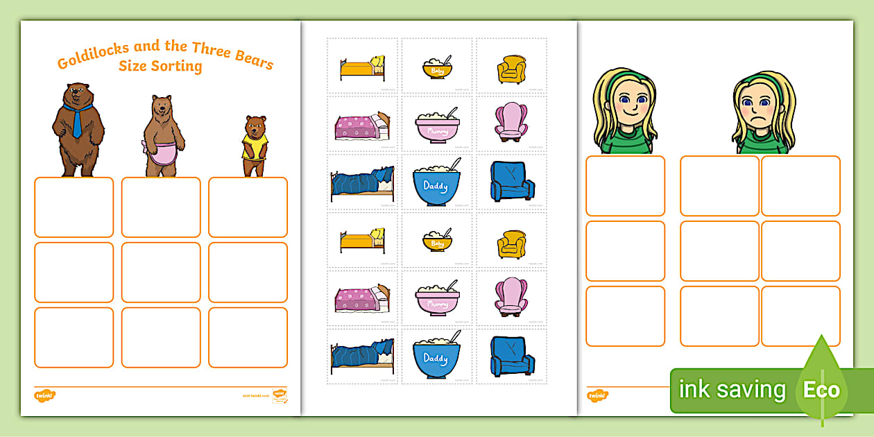 Editable Goldilocks and the Three Bears Size Sorting Activity