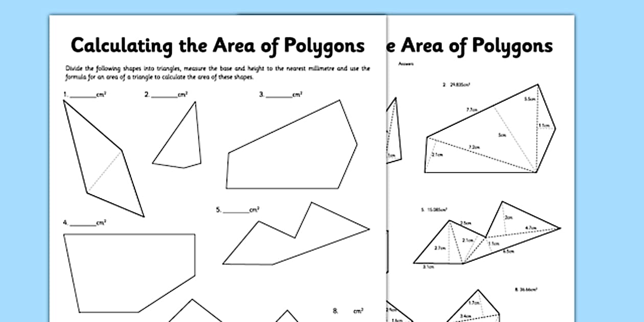 Calculating Area of Polygons - Area of 2D Shapes Worksheet