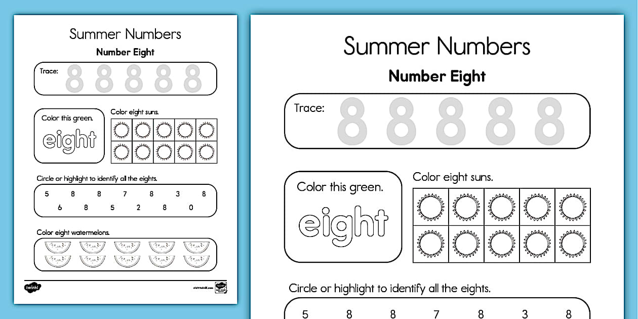 Summer Number Eight Worksheet | Special Education | Twinkl