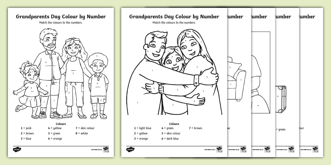 Grandparents Day Color by Numbers Worksheet / Worksheets