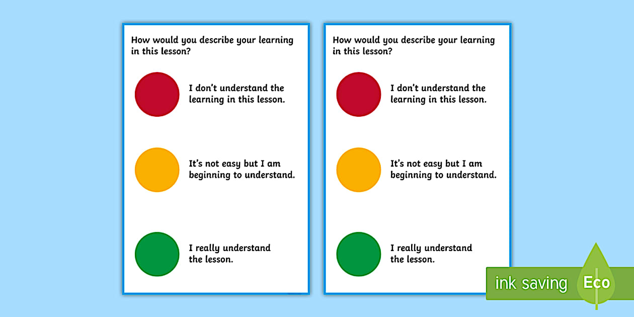Traffic Light Self-Assessment Worksheets - Teacher-made