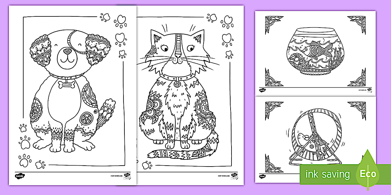 Pets Mindfulness Coloring Worksheet – Twinkl Resources