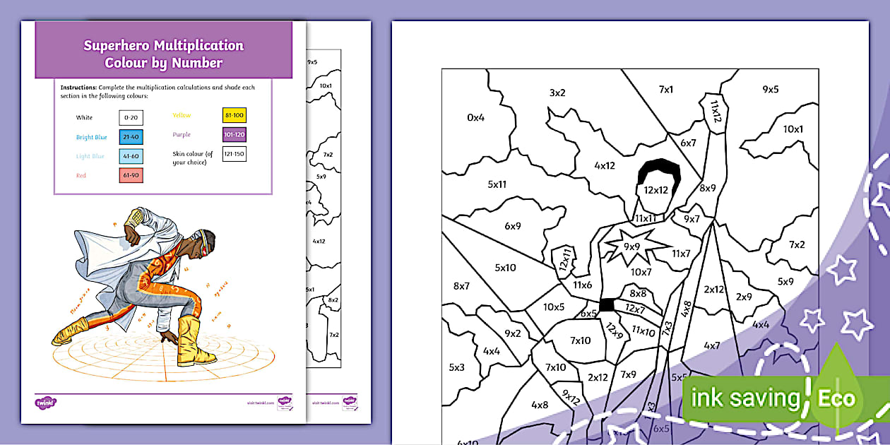 Superhero Multiplication Colour by Number (teacher made)
