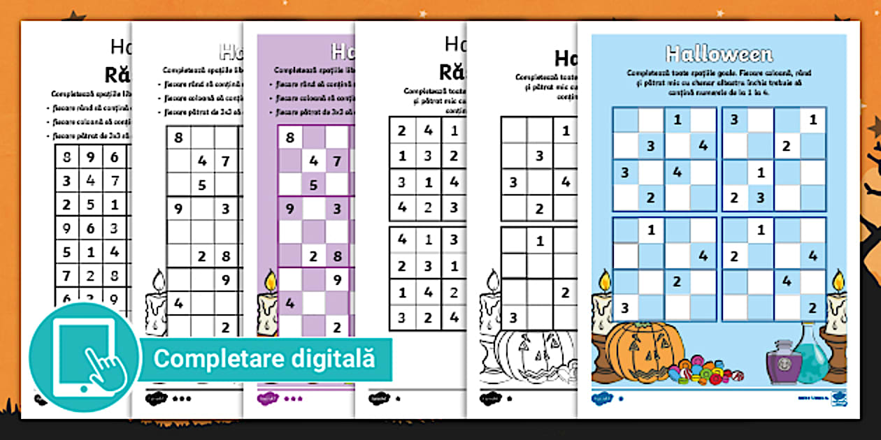 Halloween: Joc Sudoku - Fișe cu completare digitală - Twinkl