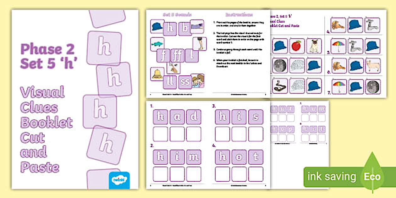 Phase 2, Set 5, 'h' Visual Cues Word Cut and Paste Booklet