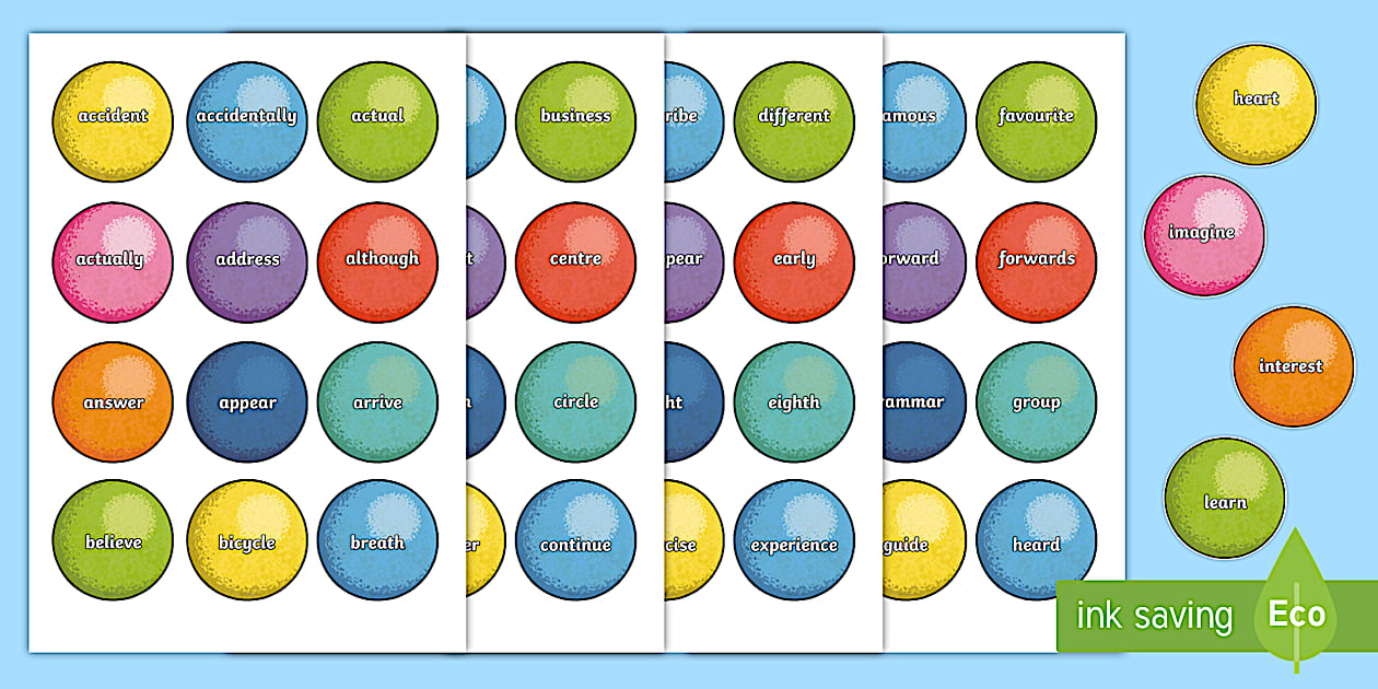 Cursive Year 3 and 4 Common Exception Words on Balls Display Cut-Outs