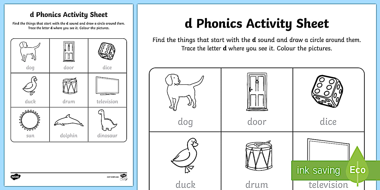 'd' Phonics Worksheet - Twinkl