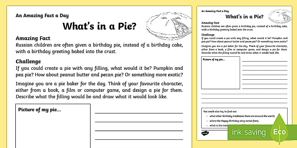 What's in a Pie? Worksheet / Worksheet (teacher made)