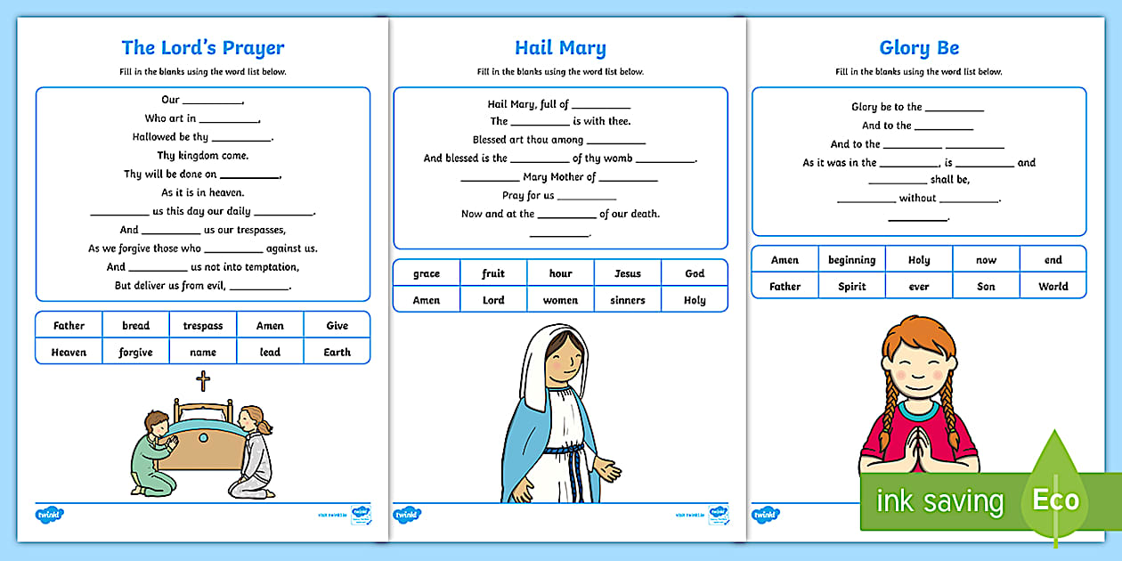 Black and White Catholic Schools Week Prayer Worksheets