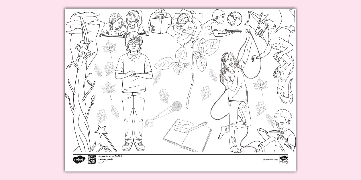 Poetry-Themed Doodle Colouring Page (teacher made) - Twinkl