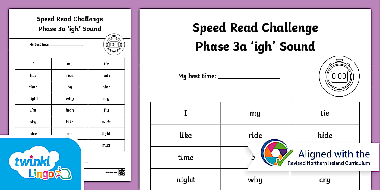 NI Linguistic Phonics Phase 3a 'igh' Sound Speed Read Challenge