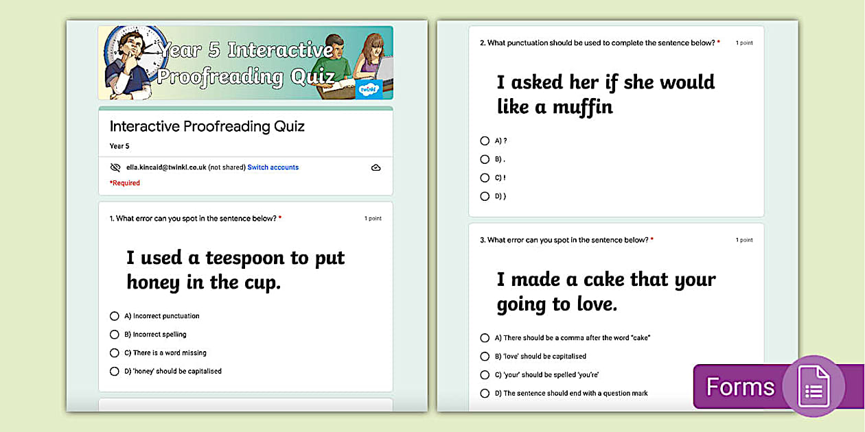 Year 5 Interactive English Editing Test Ι Google Forms