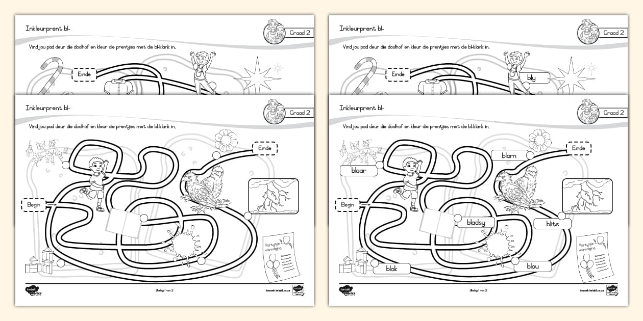 Graad 2 Klanke Inkleurprent bl- (Teacher-Made) - Twinkl